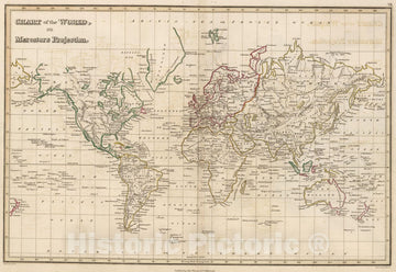 Historic Map : 1824 Chart of the World, on Mercators Projection - Vint ...