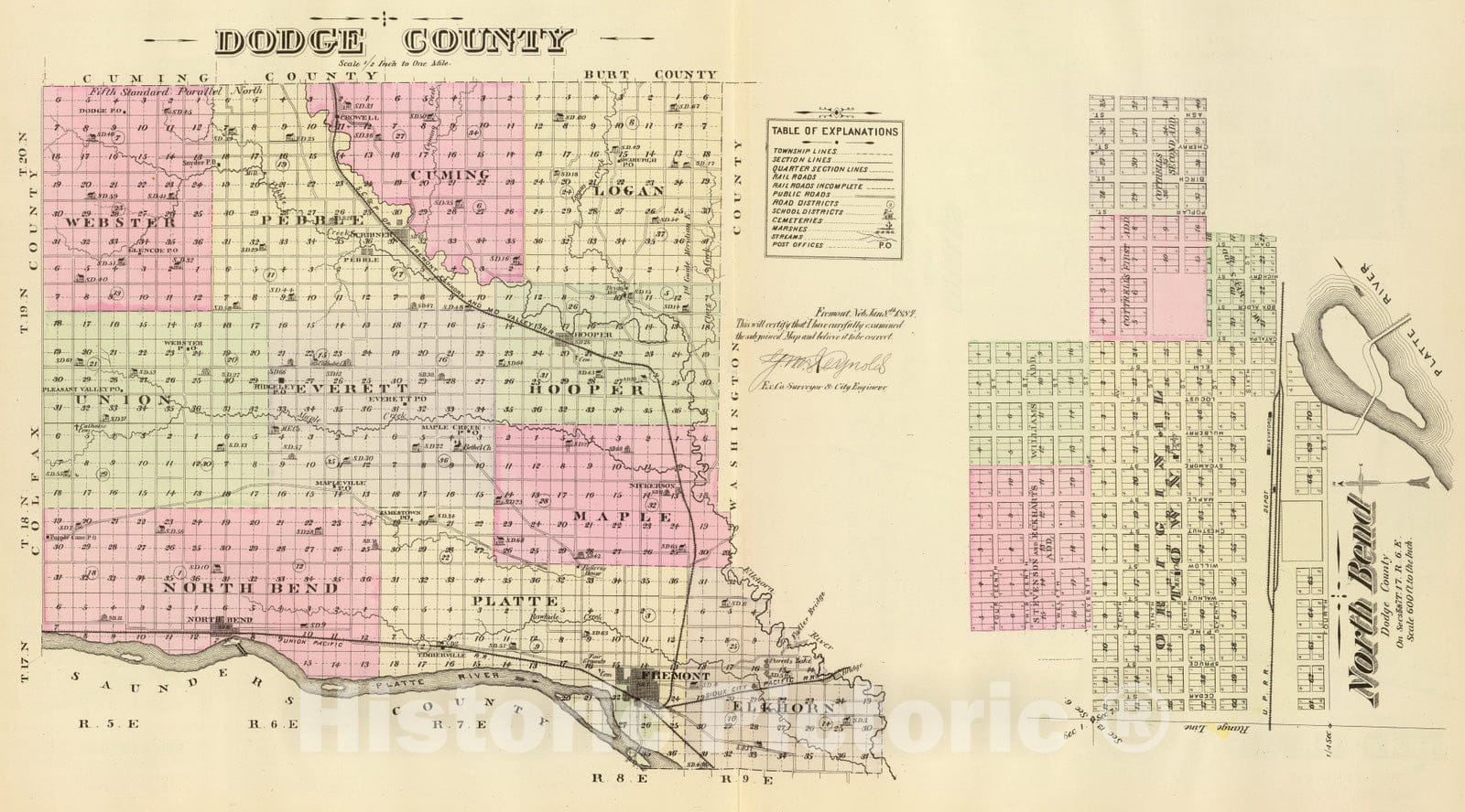 Historic Map : 1885 Dodge County. - Vintage Wall Art – Historic Pictoric