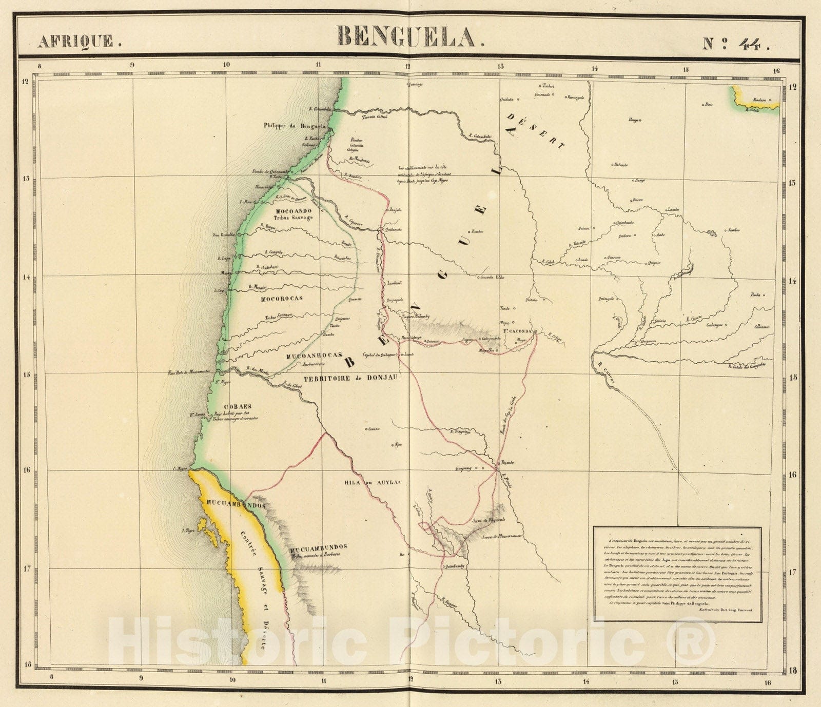 Historic Map : Angola; Namibia, 1827 Benguela. Afrique 44. , Vintage W ...