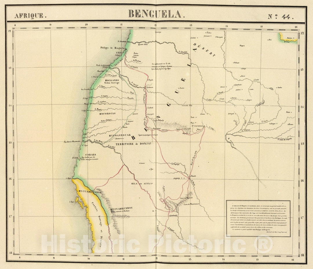 Historic Map : Angola; Namibia, 1827 Benguela. Afrique 44. , Vintage W ...