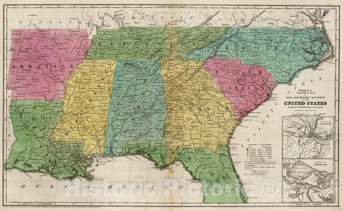 Historic Map : School Atlas - 1845 Political Map Of the Southern Divis ...