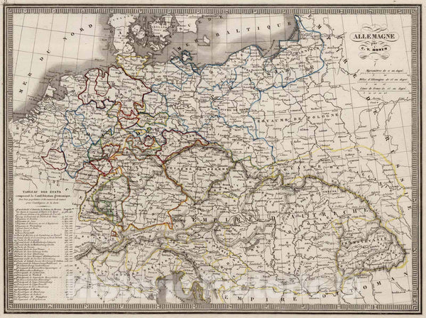 Historic Wall Map : Germany; Austria; Poland; Hungary, 1839 Allemagne ...