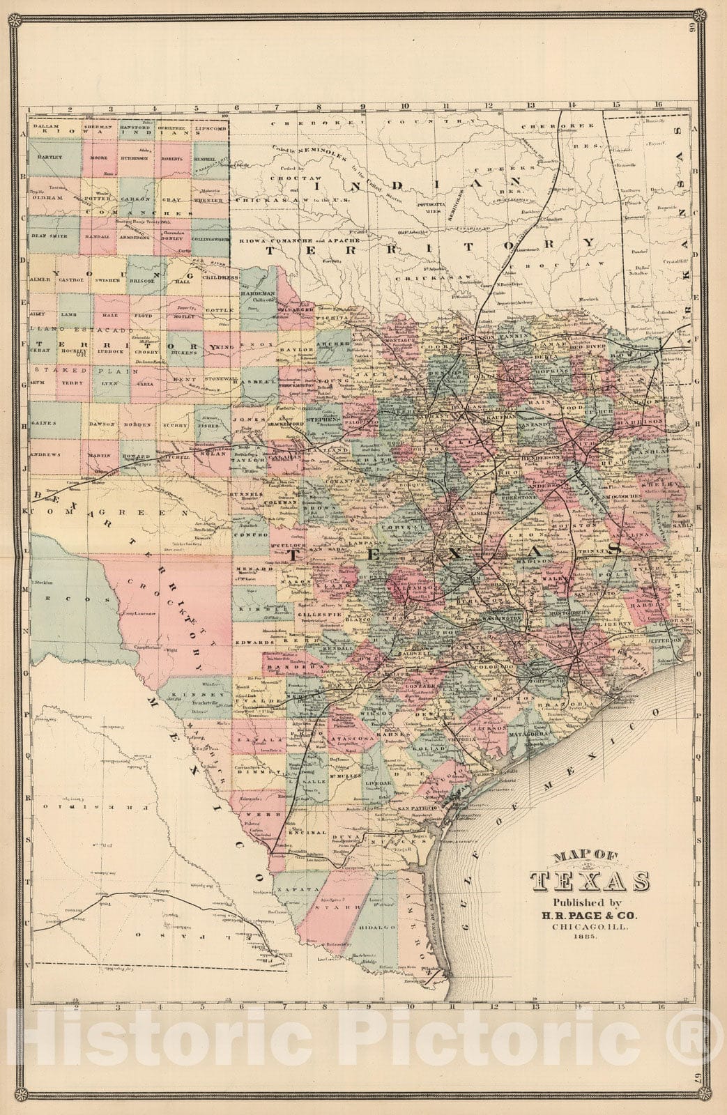 Historic Map : 1885 Texas. - Vintage Wall Art – Historic Pictoric