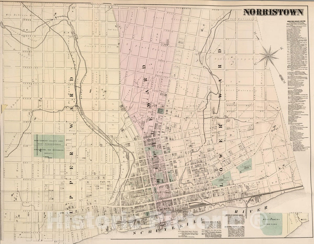 Historic Wall Map : 1871 Norristown, Montgomery County, Pennsylvania ...