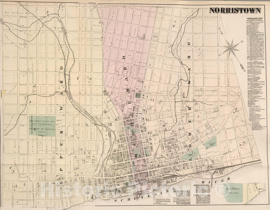 Historic Wall Map : 1871 Norristown, Montgomery County, Pennsylvania ...