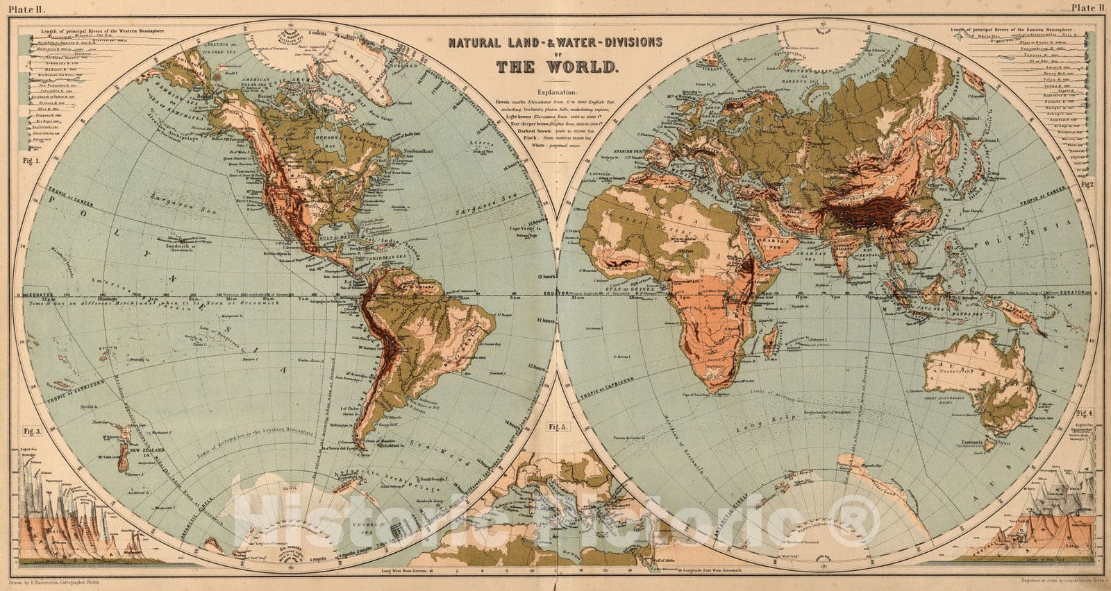 Historic Map : School Atlas - 1867 Plate II. Natural Land - & Water- D ...