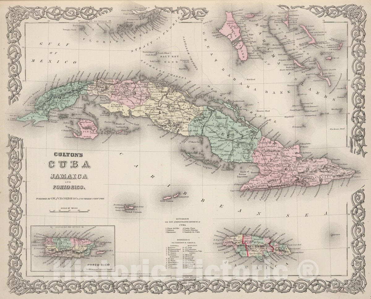 Historic Wall Map : 1886 Cuba, Jamaica and Puerto Rico. - Vintage Wall ...