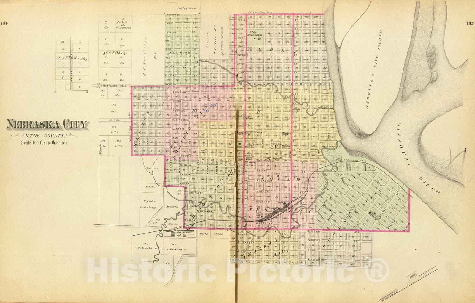 Historic Map : 1885 Nebraska City. - Vintage Wall Art – Historic Pictoric