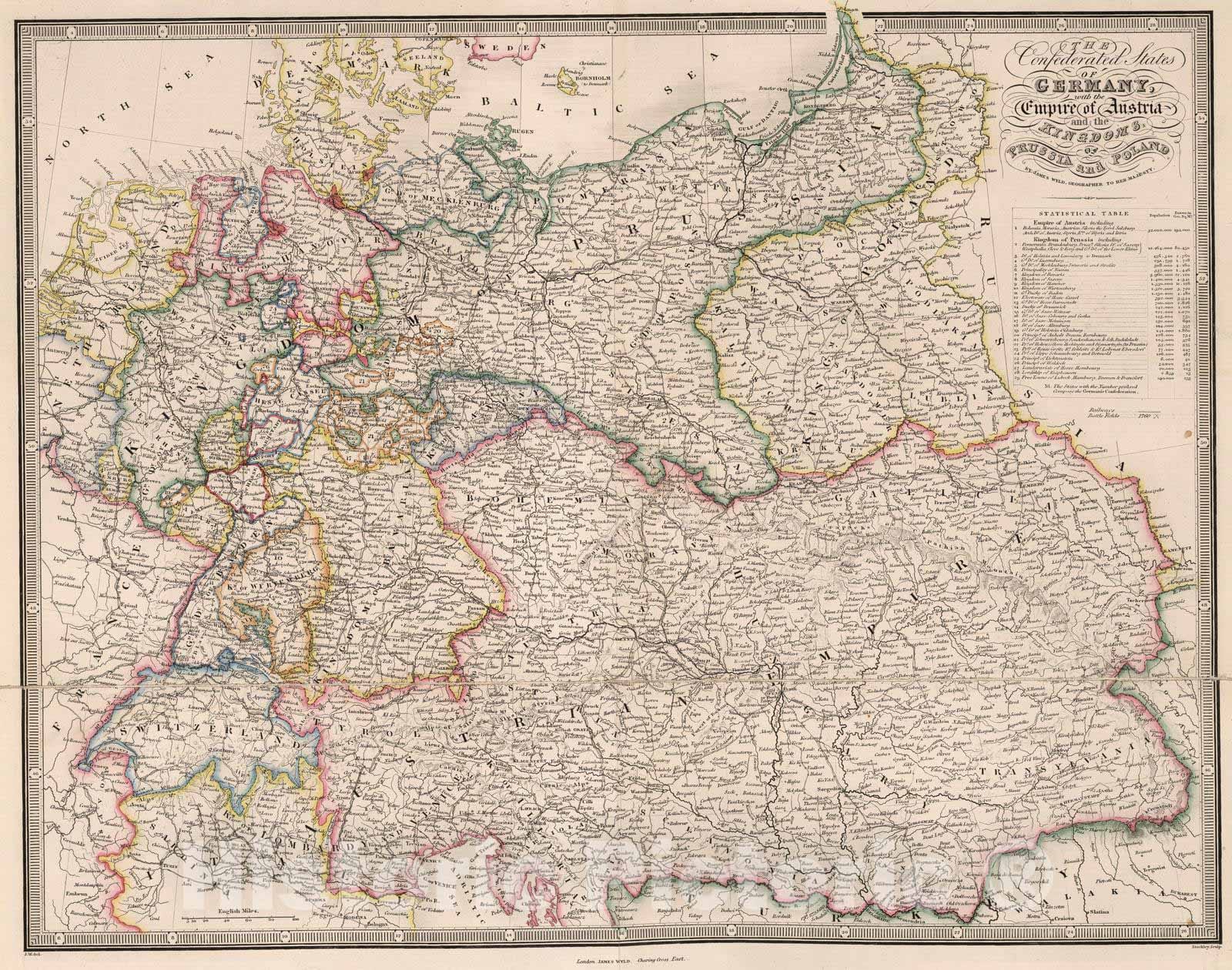 Historic Wall Map : 1864 Germany the Empire of Austria and the Kingdom ...