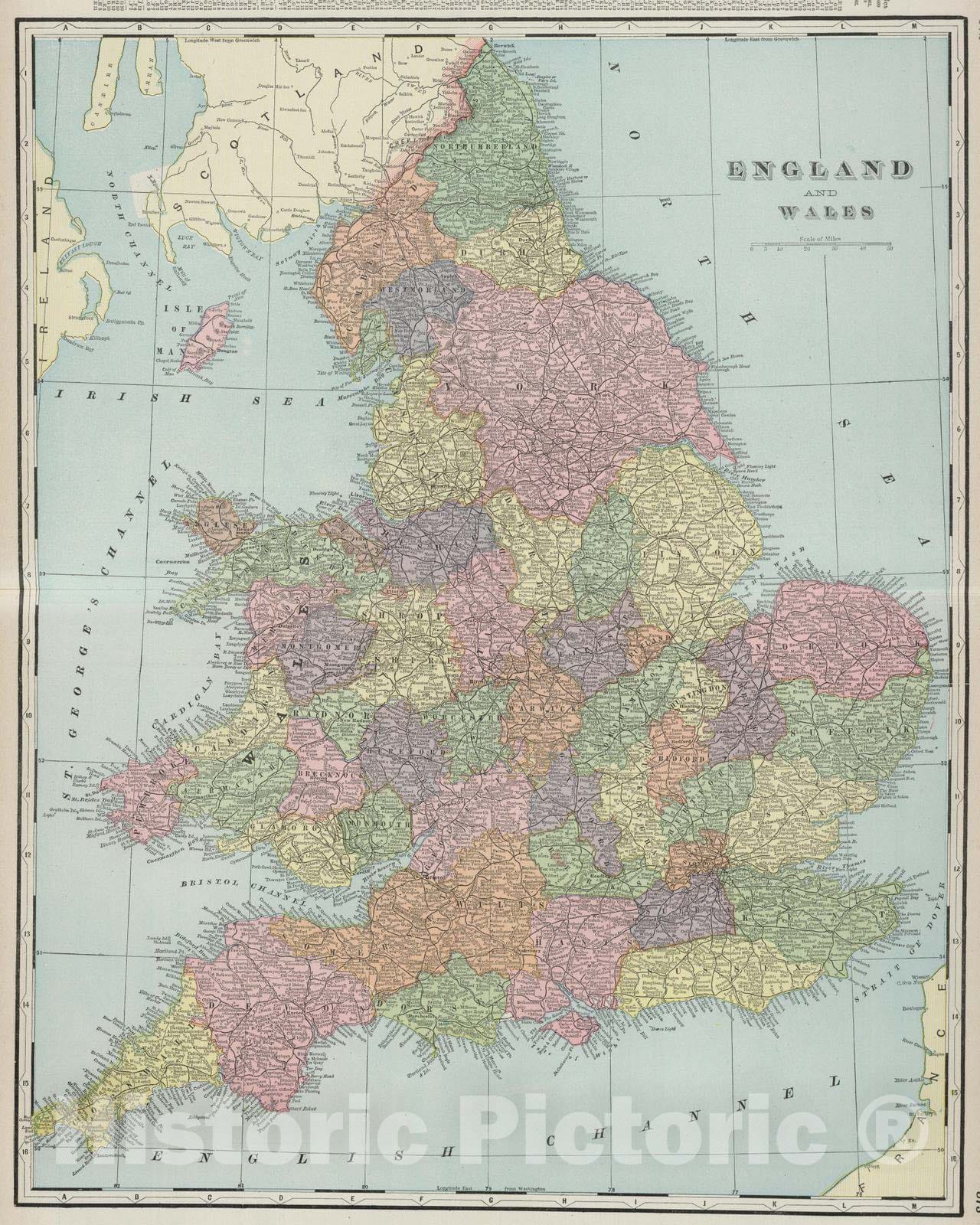 Historic Map : 1901 England and Wales. - Vintage Wall Art – Historic ...