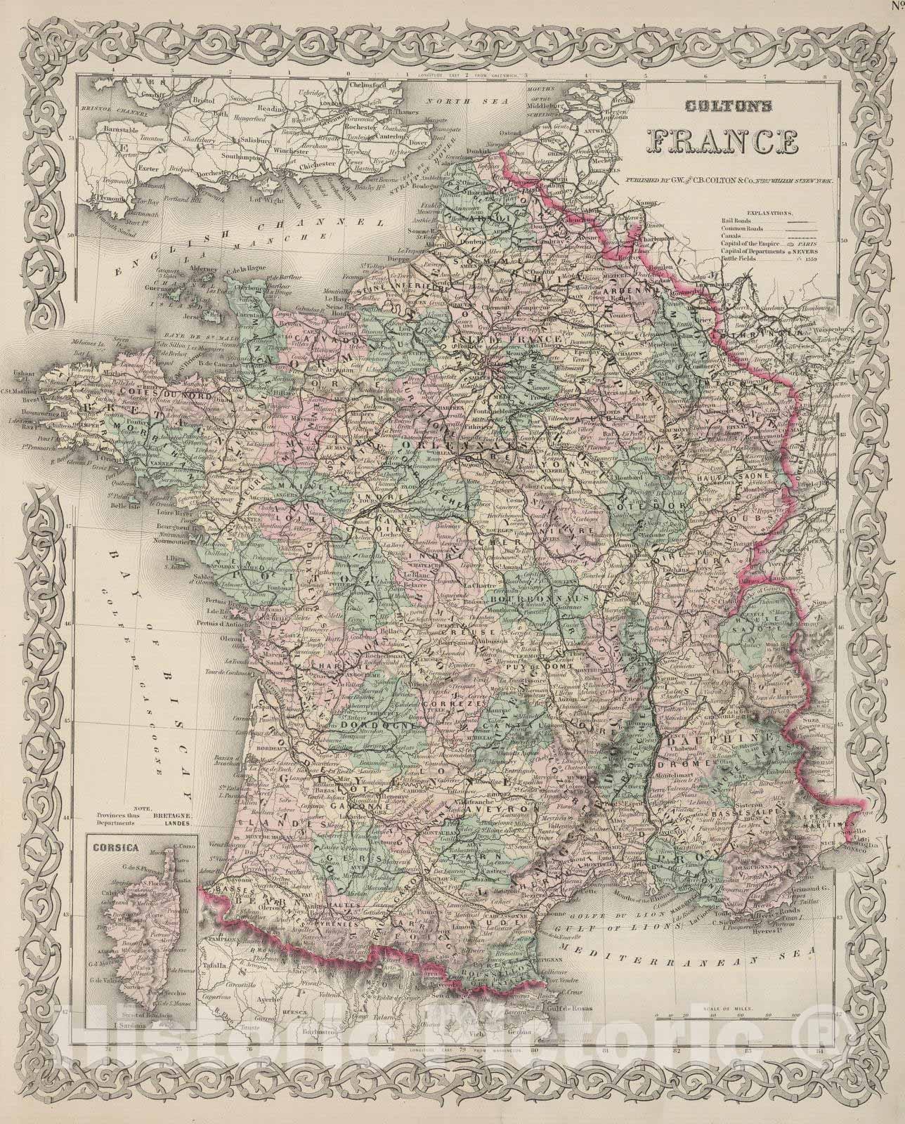 Historic Wall Map : 1886 France. v3 - Vintage Wall Art – Historic Pictoric