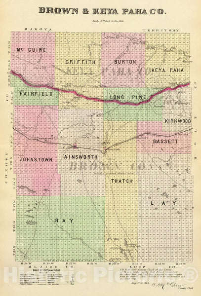 Historic Map : Nebraska, 1885 Brown, Keya Paha Co. , Vintage Wall Art ...