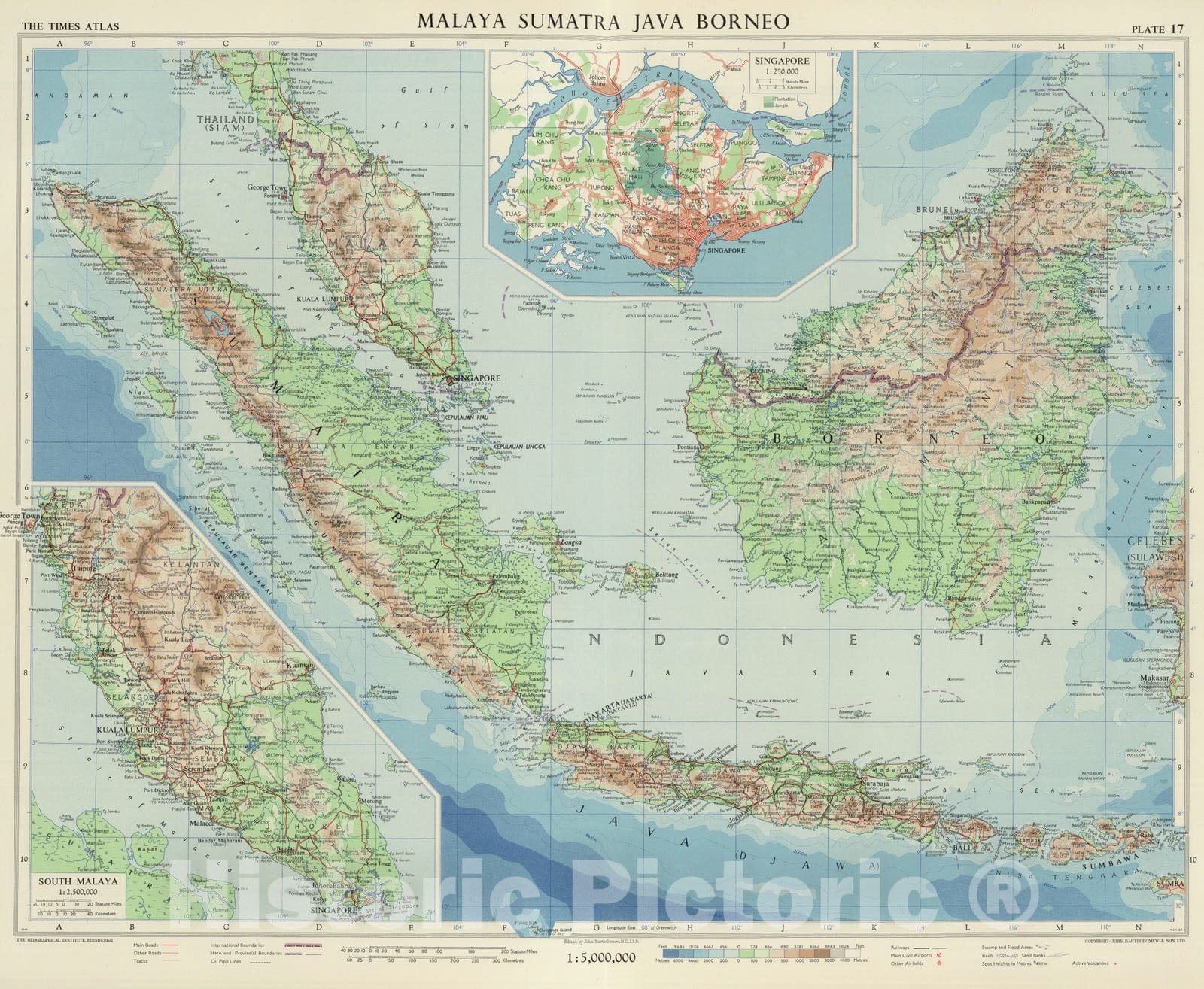 Historic Map : Malaya; Indonesia; Borneo; Singapore, 1958 Malaya Sumat ...