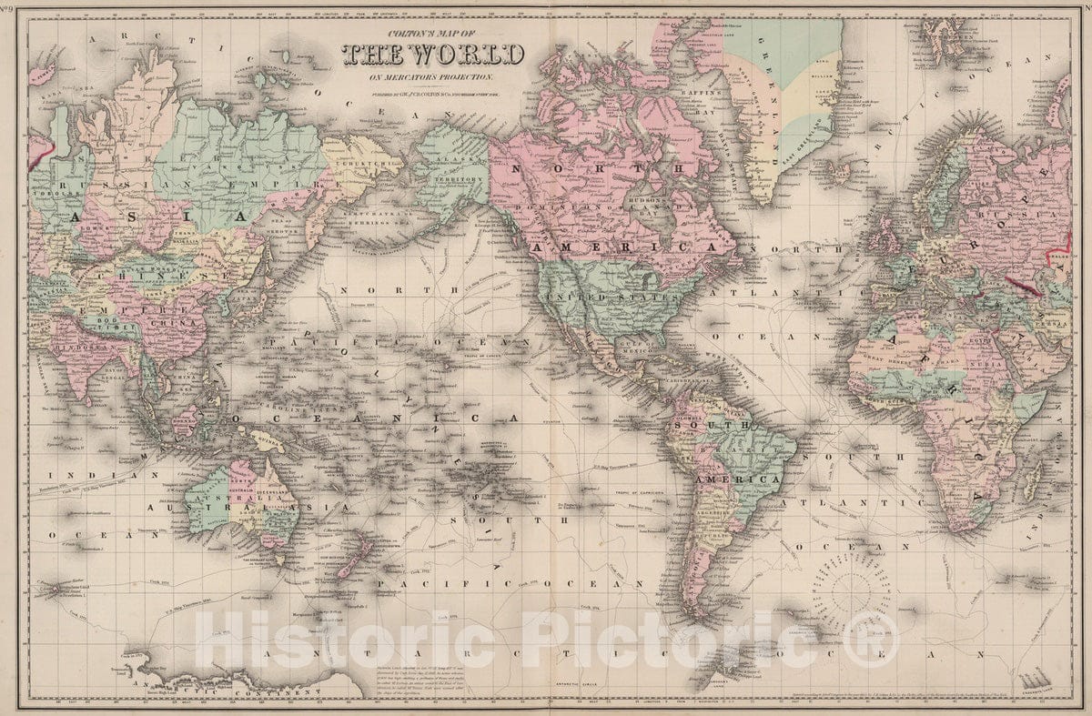 Historic Map : 1886 World in Mercator's Projection. - Vintage Wall Art ...
