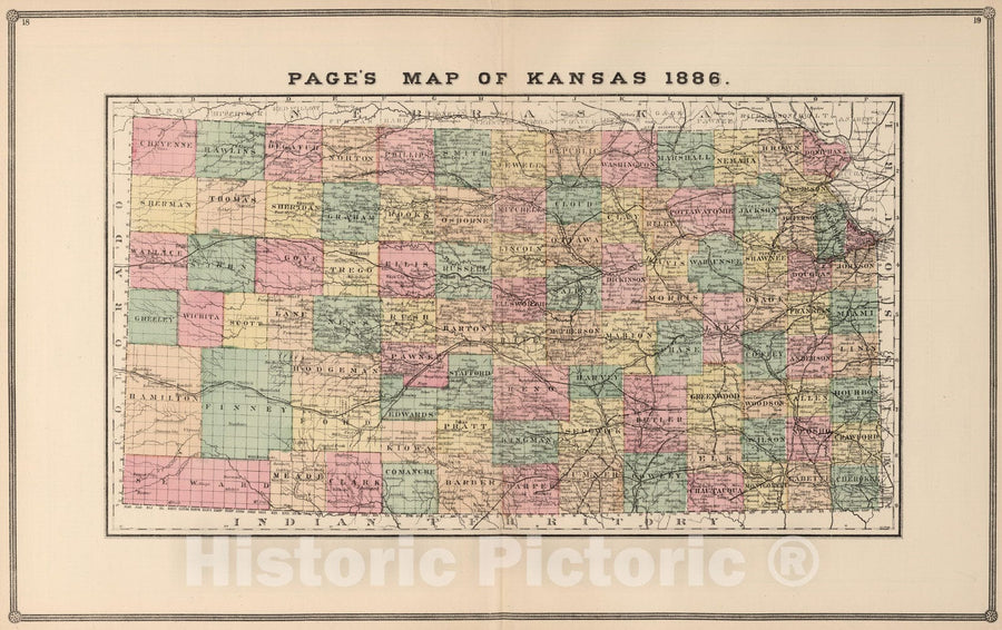 Historic Wall Map : Page's Map of Kansas, 1886. - Vintage Wall Art ...