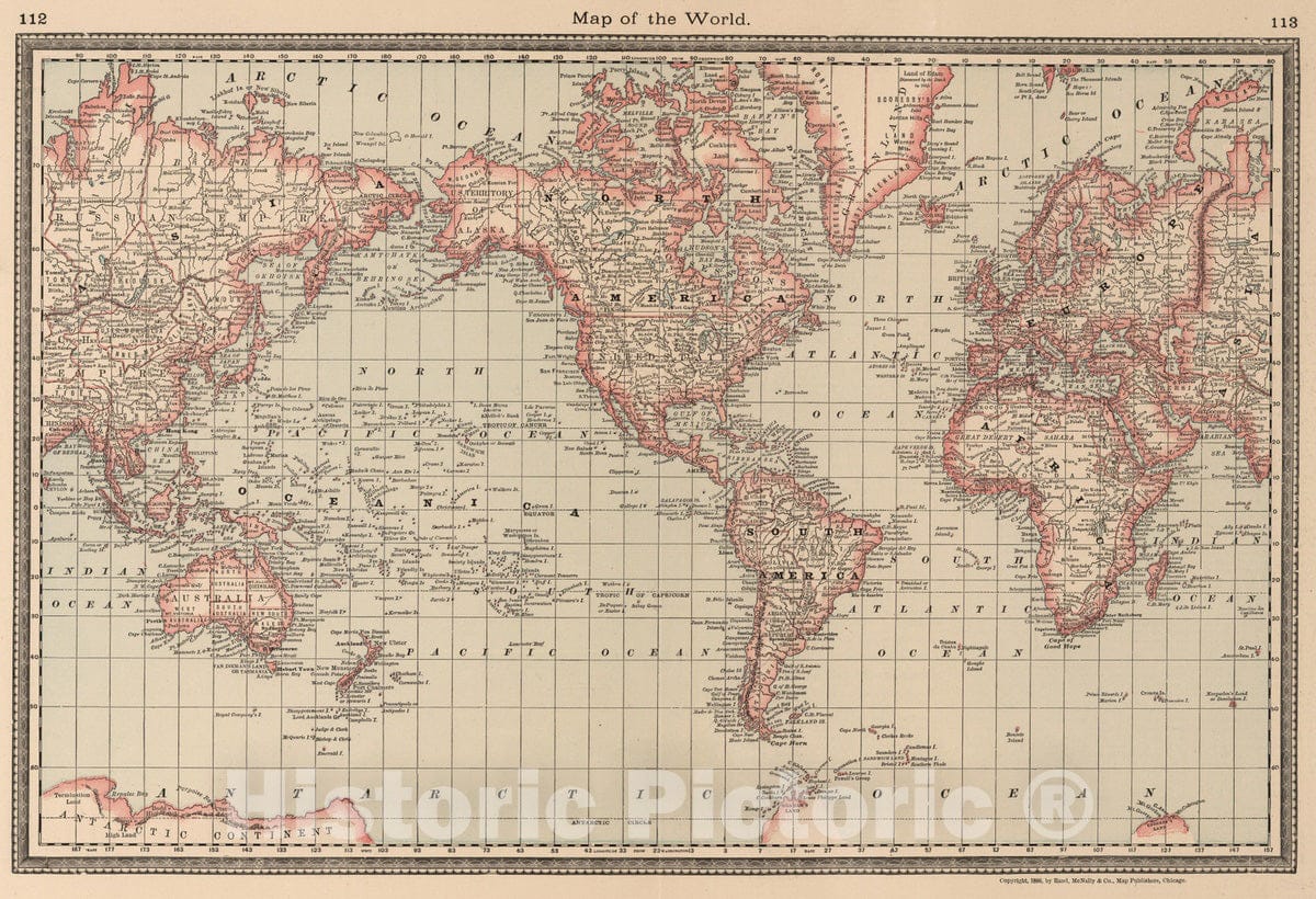 Historic Map : 1886 World. - Vintage Wall Art – Historic Pictoric