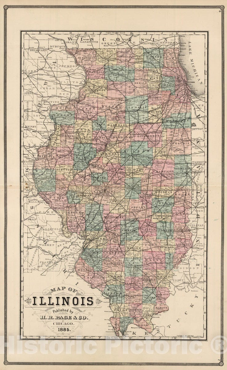 Historic Map : 1885 Illinois. - Vintage Wall Art – Historic Pictoric