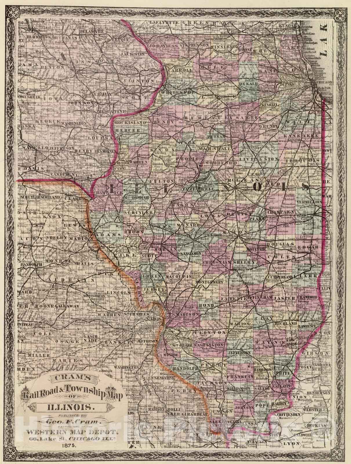 Historic Map : National Atlas - 1875 Illinois. - Vintage Wall Art ...