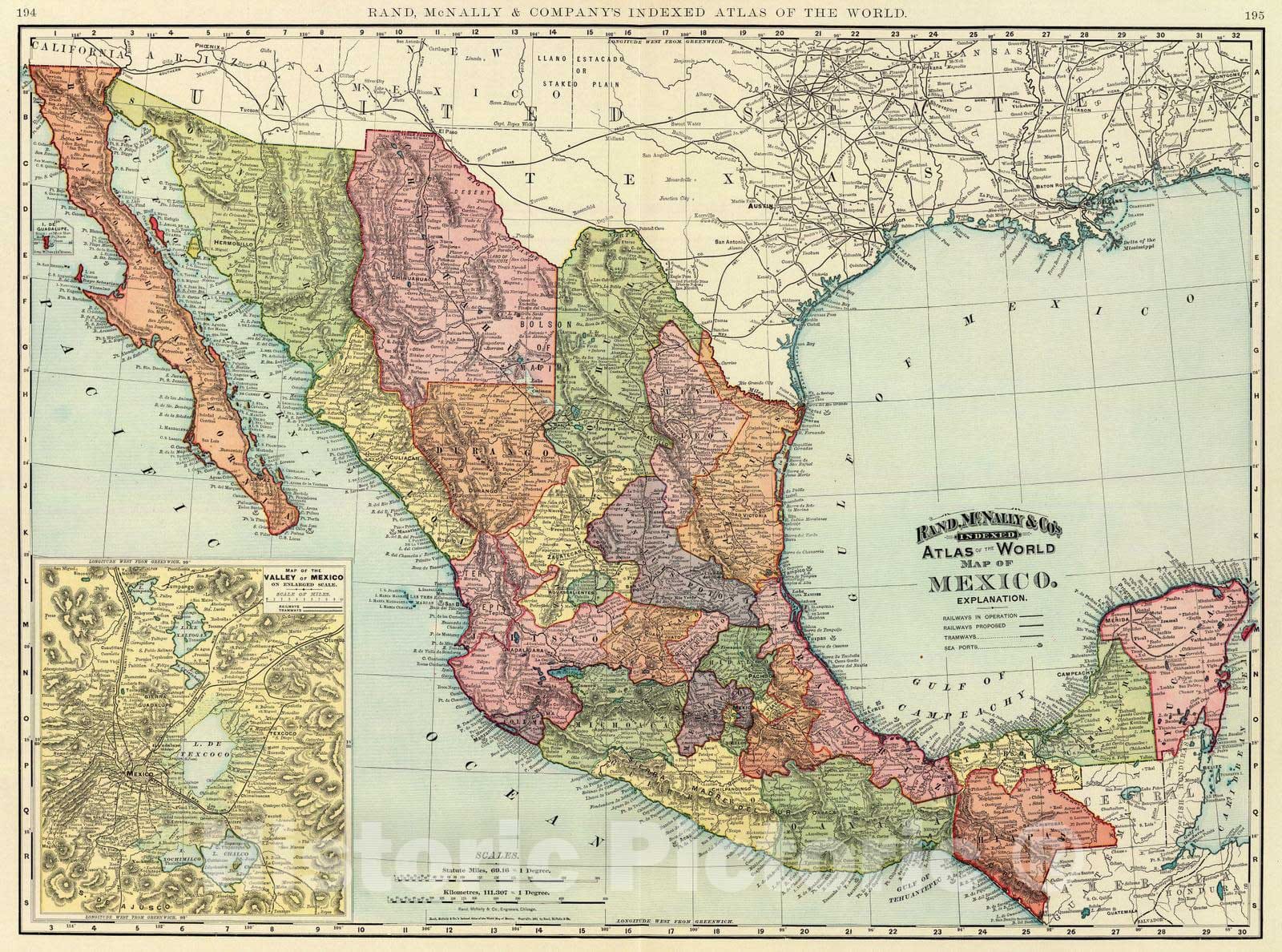 Mexico and Valley of Mexico 1897 Historical Map Print – Historic Pictoric