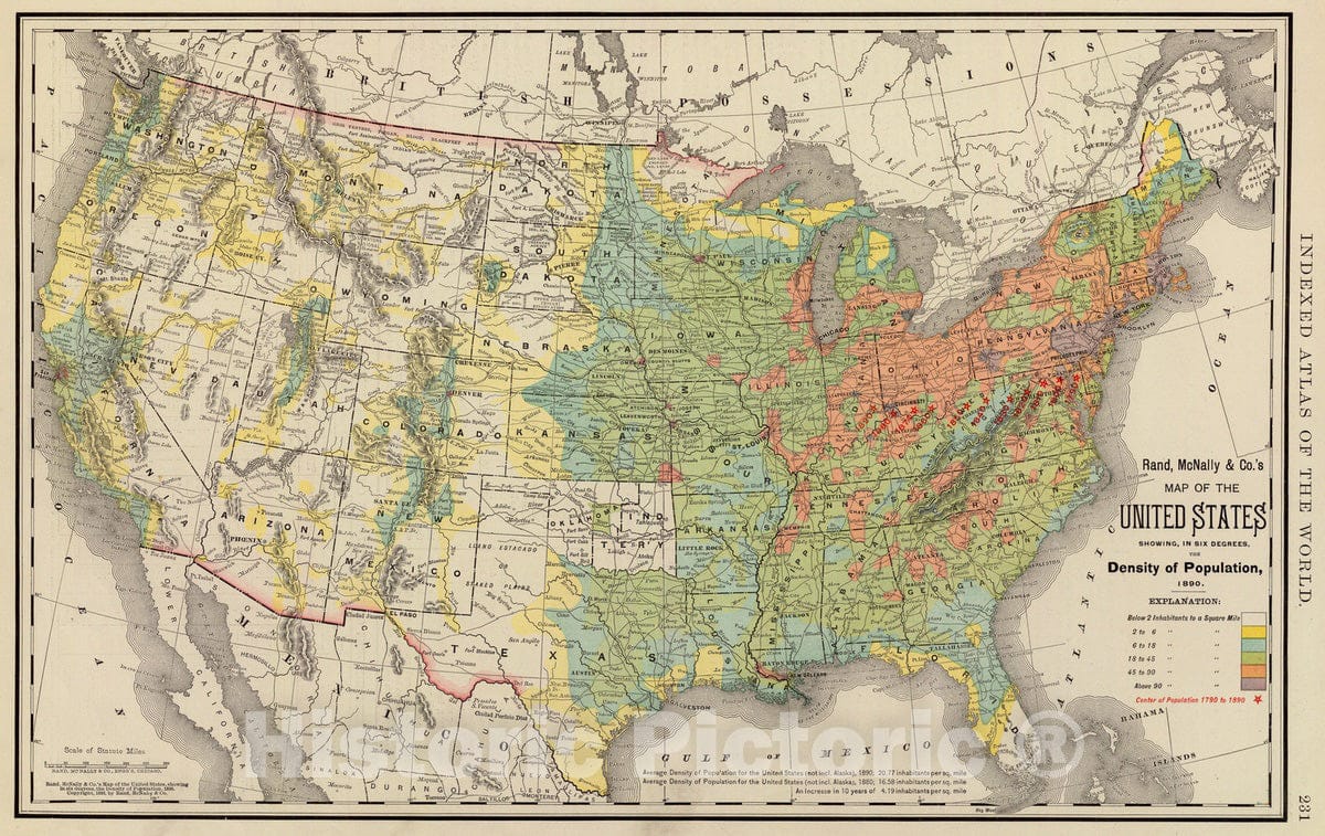 Historic Map : 1897 United States population density 1890. - Vintage W ...