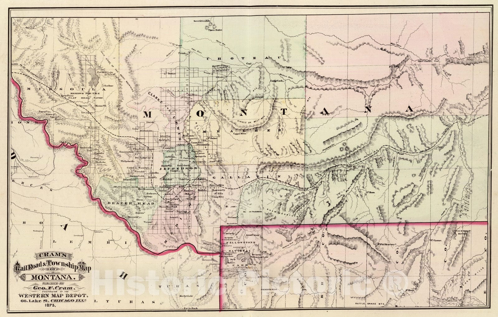 Historic Map : National Atlas - 1875 Montana. - Vintage Wall Art ...