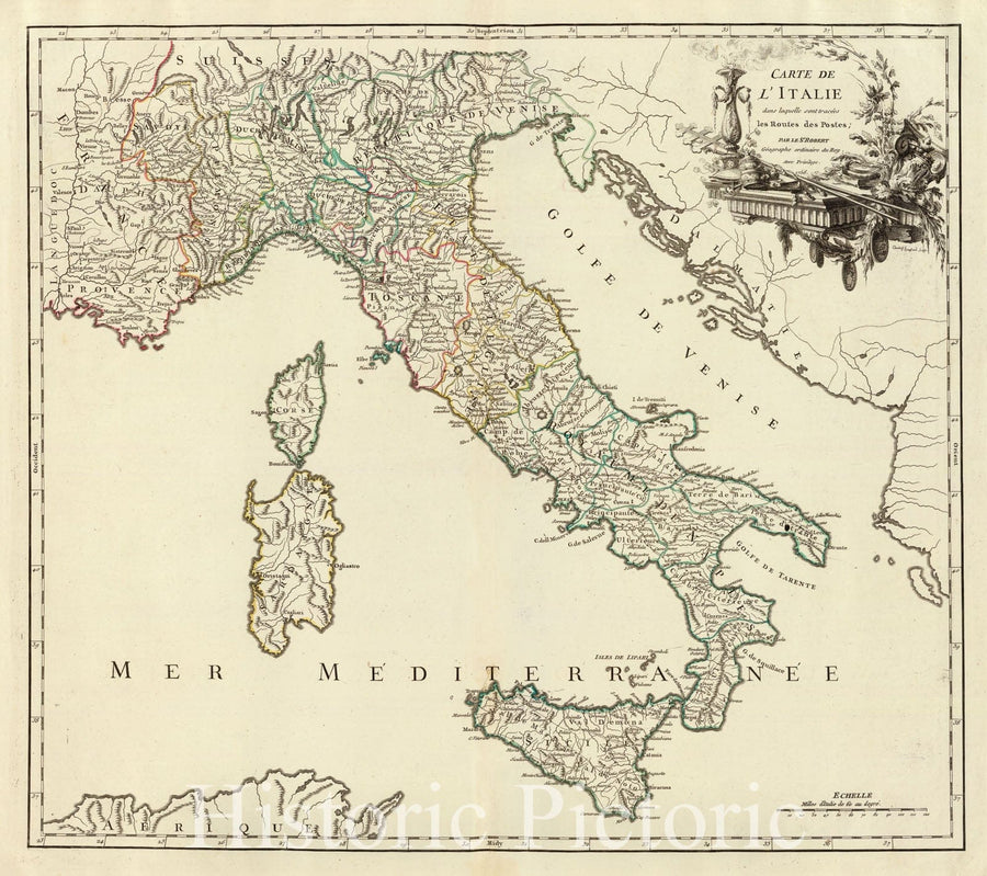 Historic Map : Italy; Slovenia, 1756 Italie postes. , Vintage Wall Art ...