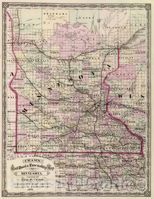 Historic Map : National Atlas - 1875 Minnesota. - Vintage Wall Art ...
