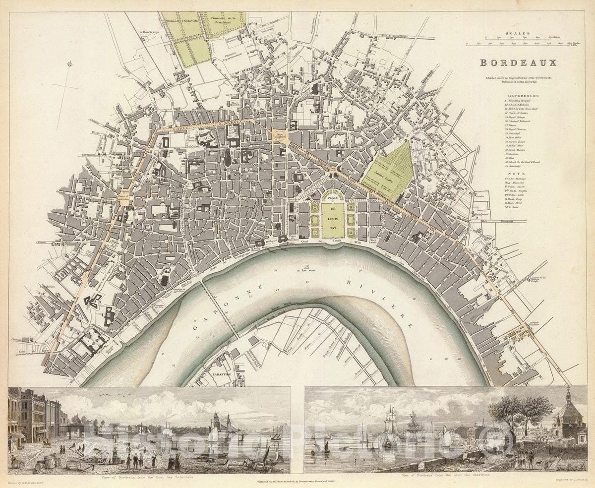 Historic Map : France , Bordeaux France, 1832 Bordeaux. , Vintage Wall ...