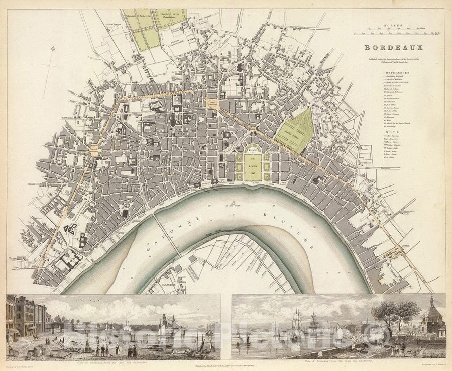 Historic Map : France , Bordeaux France, 1832 Bordeaux. , Vintage Wall ...
