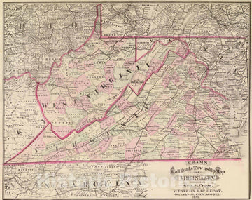 Historic Map - National Atlas - 1875 Virginia & W.V. - Vintage Wall Ar ...