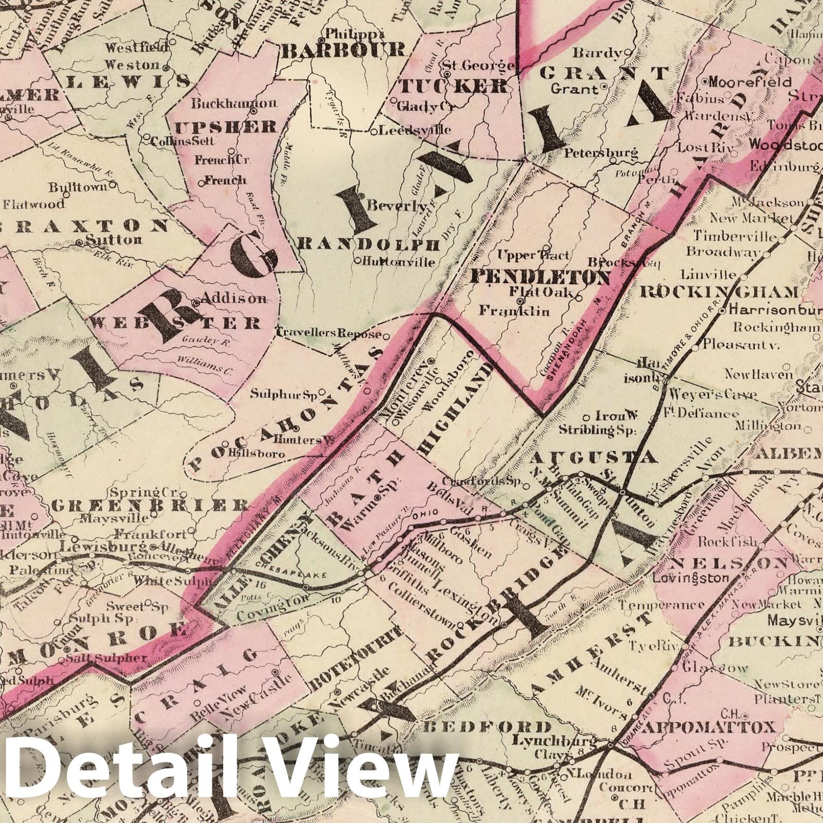 Historic Map - National Atlas - 1875 Virginia & W.V. - Vintage Wall Ar ...