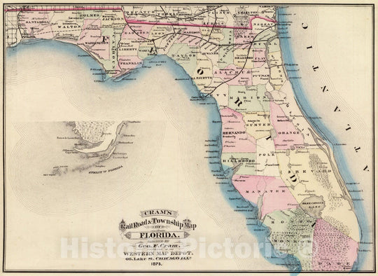 Historic Map : National Atlas - 1875 Florida. - Vintage Wall Art ...