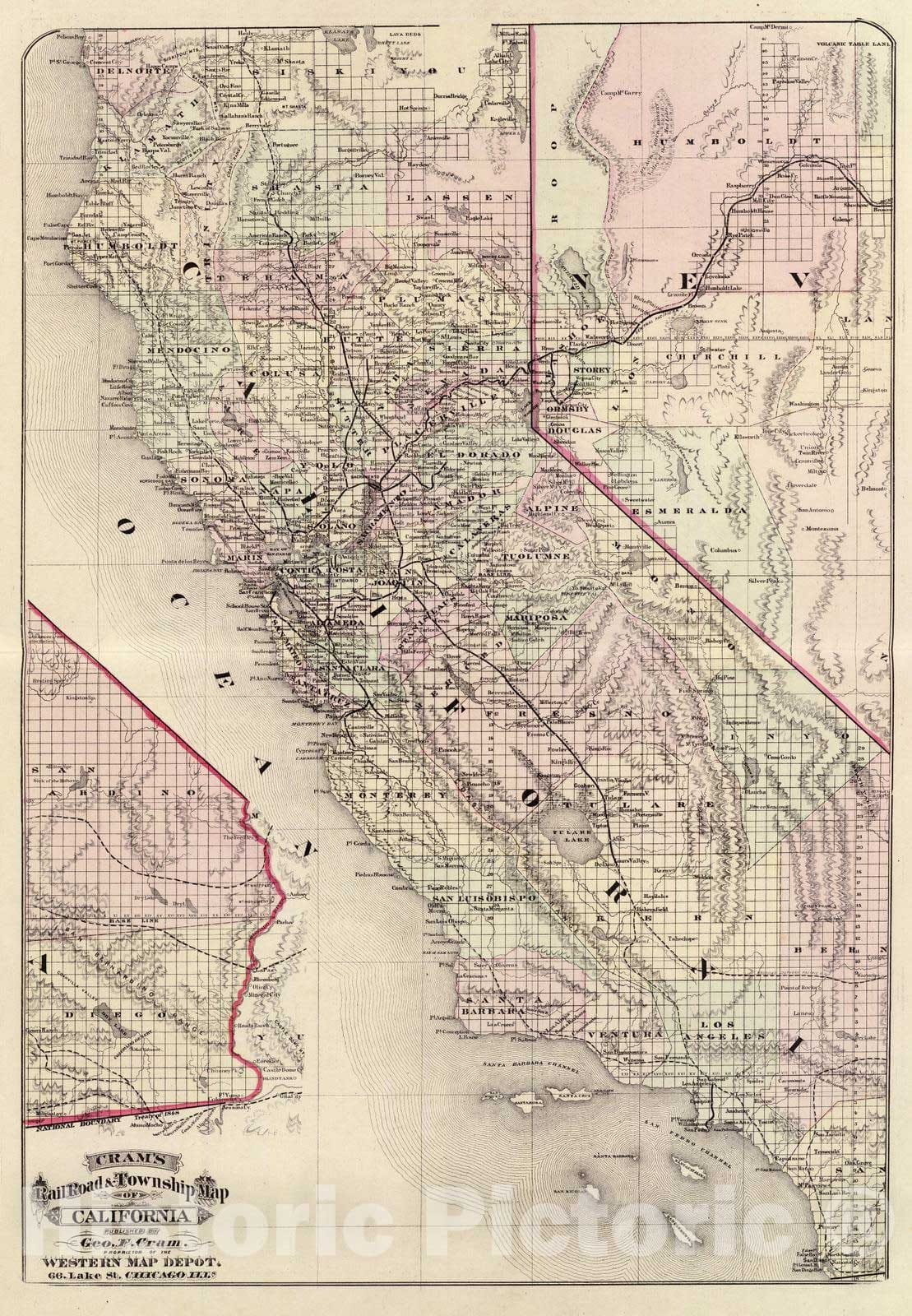 Historic Map : National Atlas - 1875 California. - Vintage Wall Art ...
