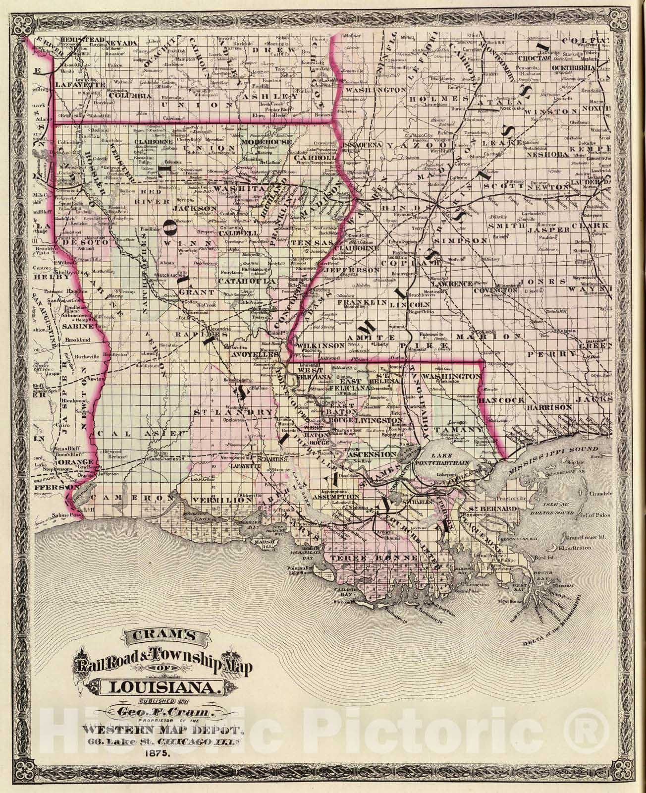 Historic Map : National Atlas - 1875 Louisiana. - Vintage Wall Art ...