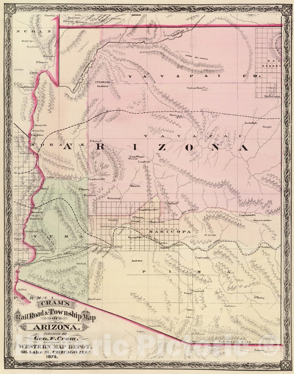 Historic Map : National Atlas - 1875 Arizona. - Vintage Wall Art ...