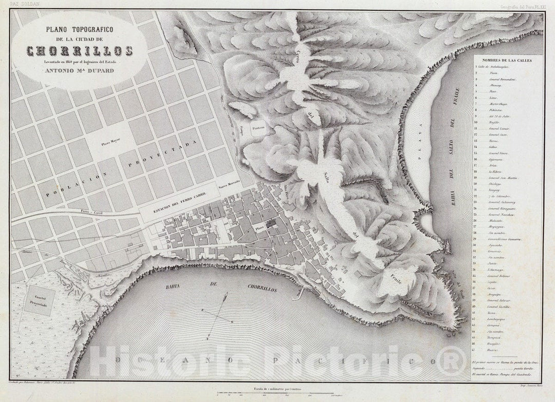 Historic Wall Map : Peru , Chorrillos (Peru), 1865 Plano topografico ...