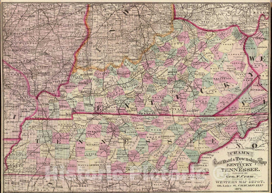 Historic Wall Map : National Atlas - 1875 Kentucky And Tennessee. - Vi ...