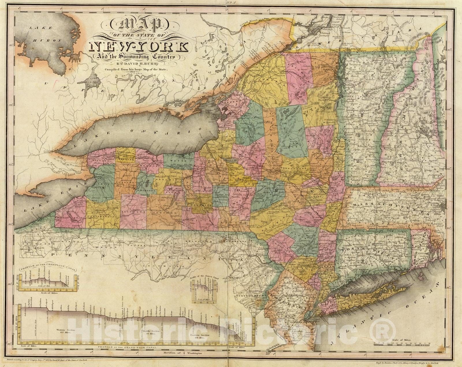 Historic Map : 1832 New-York State, surrounding country. - Vintage Wal ...