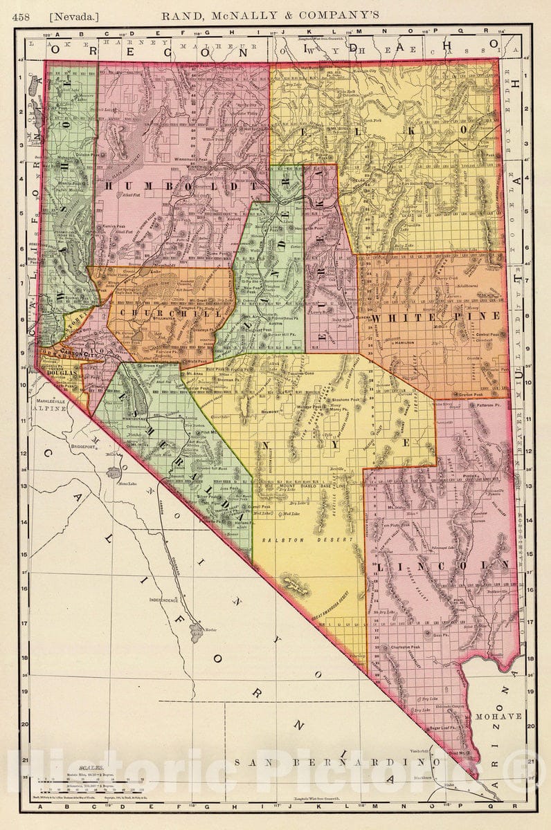 Historic Map : 1897 Nevada. - Vintage Wall Art – Historic Pictoric