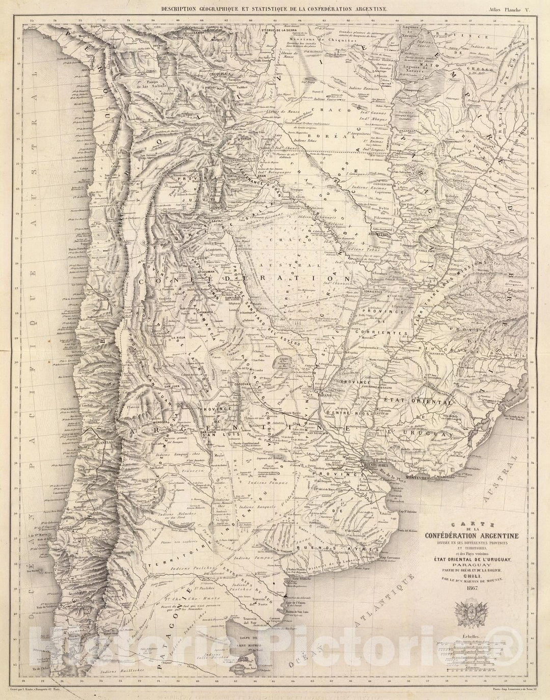 Historic Map : Argentina; Uruguay, , South America 1873 Carte de la Co ...