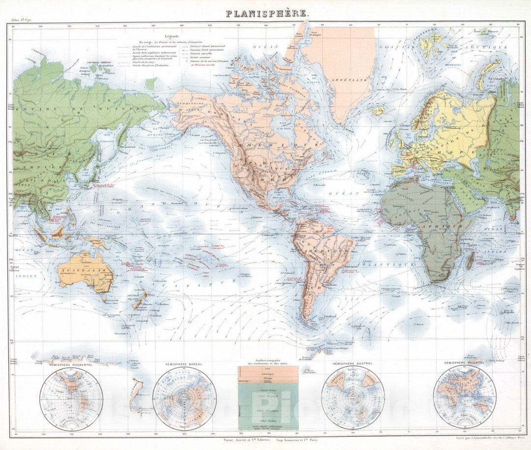 Historic Map : 1882 Planisphere. - Vintage Wall Art – Historic Pictoric