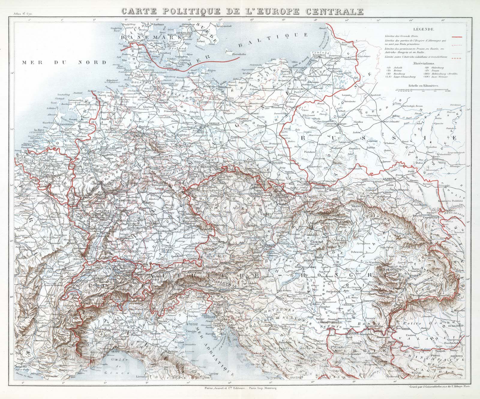 Historic Map : 1882 Carte Politique de L'Europe Centrale. - Vintage Wa ...