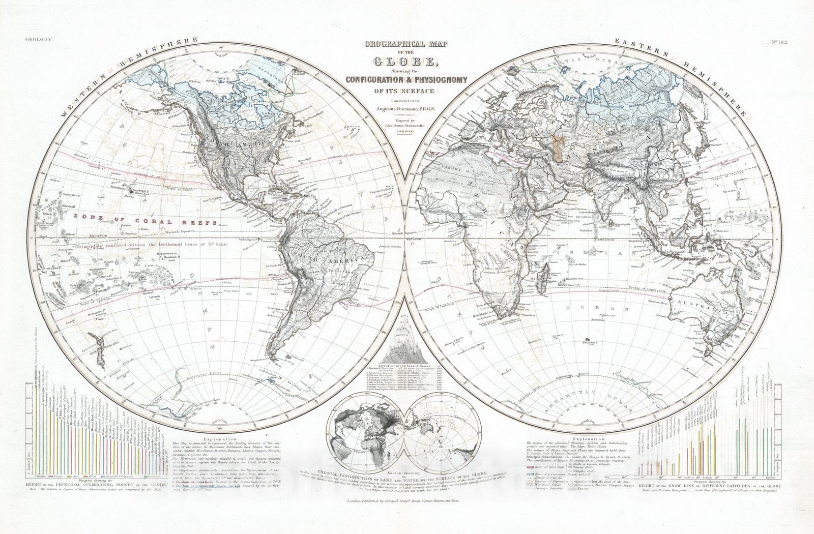 Historic Map : 1850 Orographical Map of the Globe. - Vintage Wall Art ...