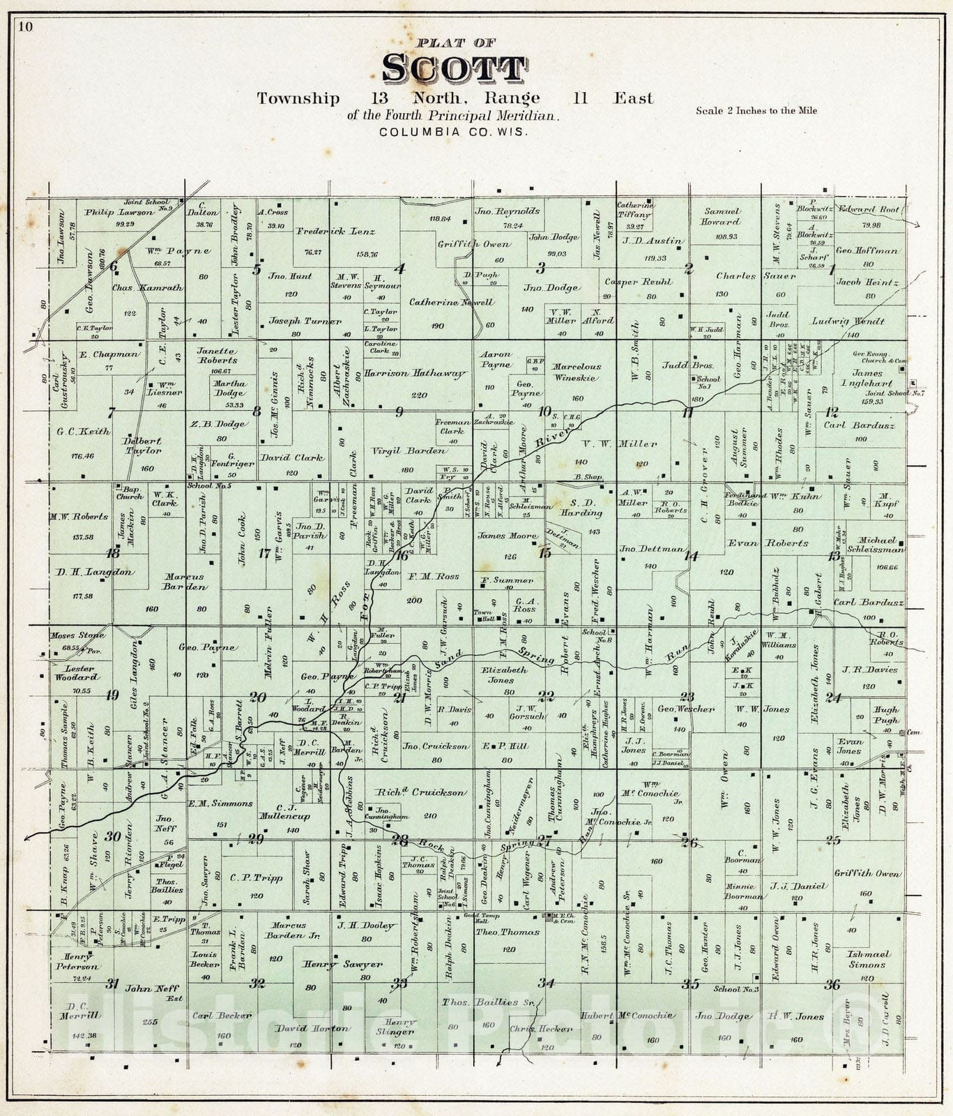 Historic Map : 1890 Scott Township, Columbia County, Wisconsin. - Vint ...