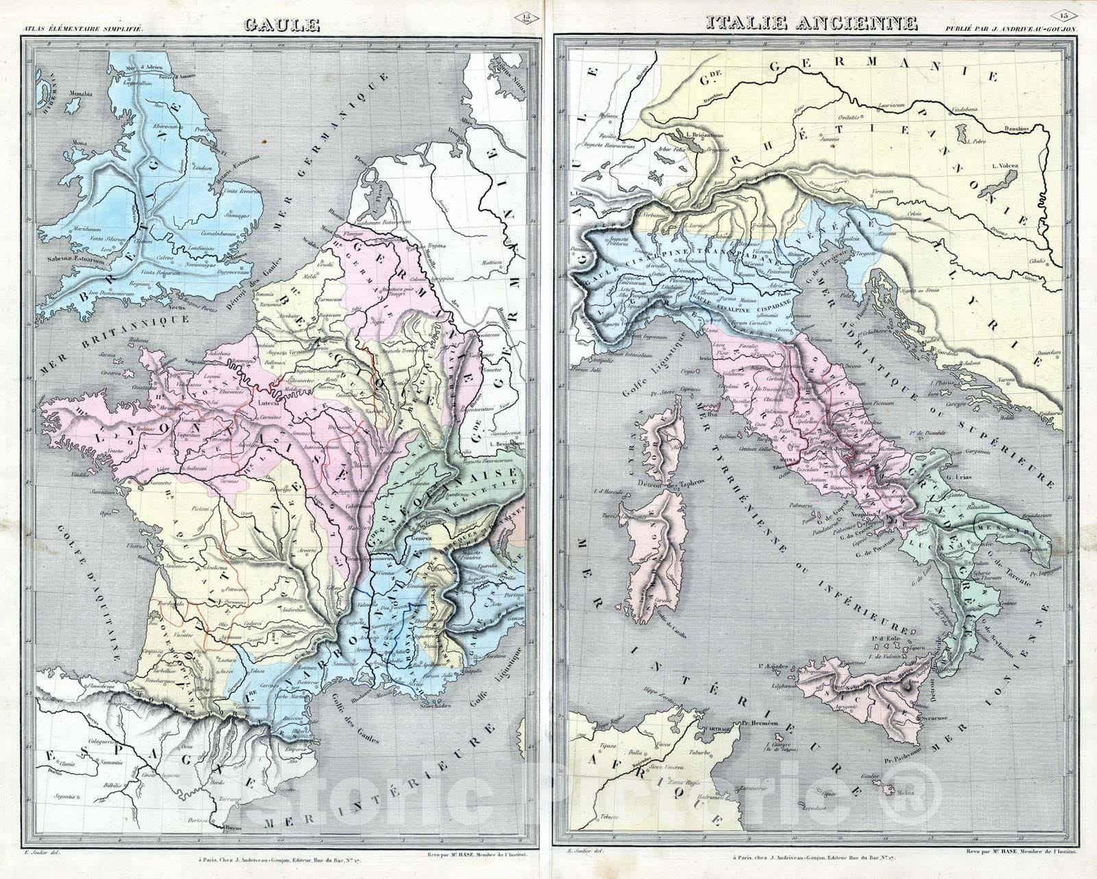 Historic Map : France; Italy, 1838 Gaule, Italie Ancienne. , Vintage W ...