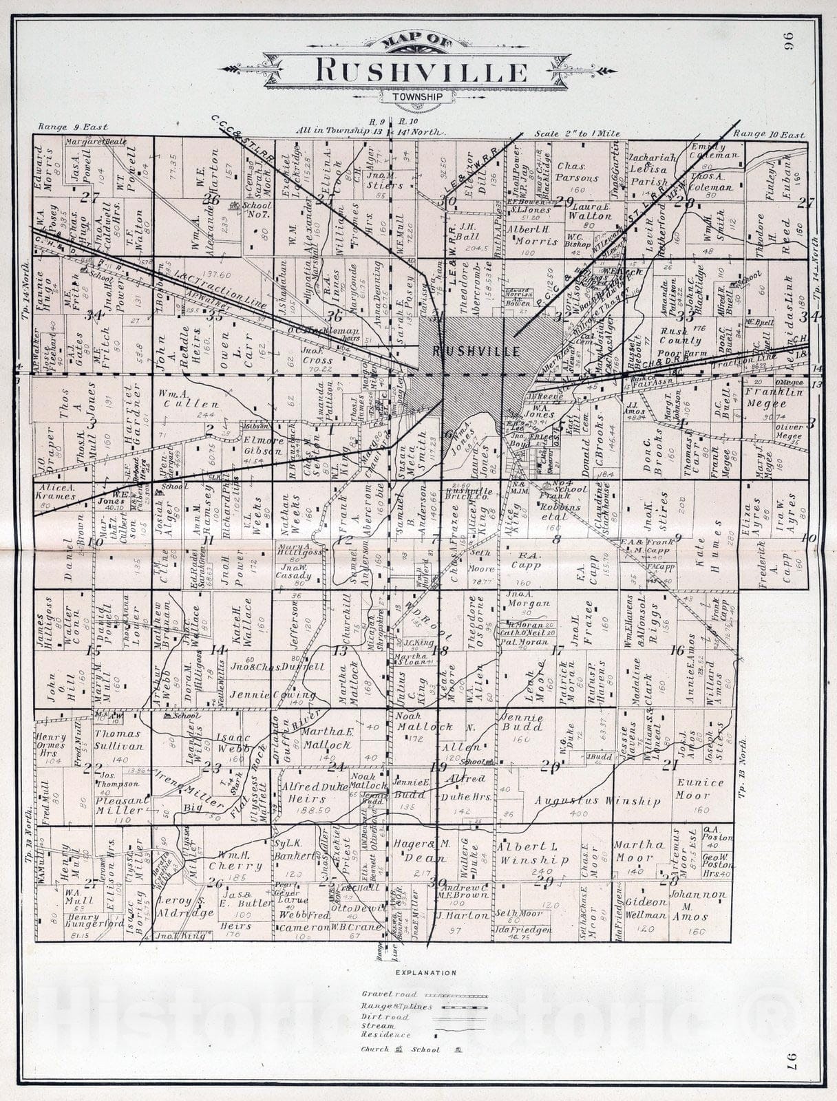 Historic Map : 1908 Rushville Township, Rush County, Indiana. - Vintag ...