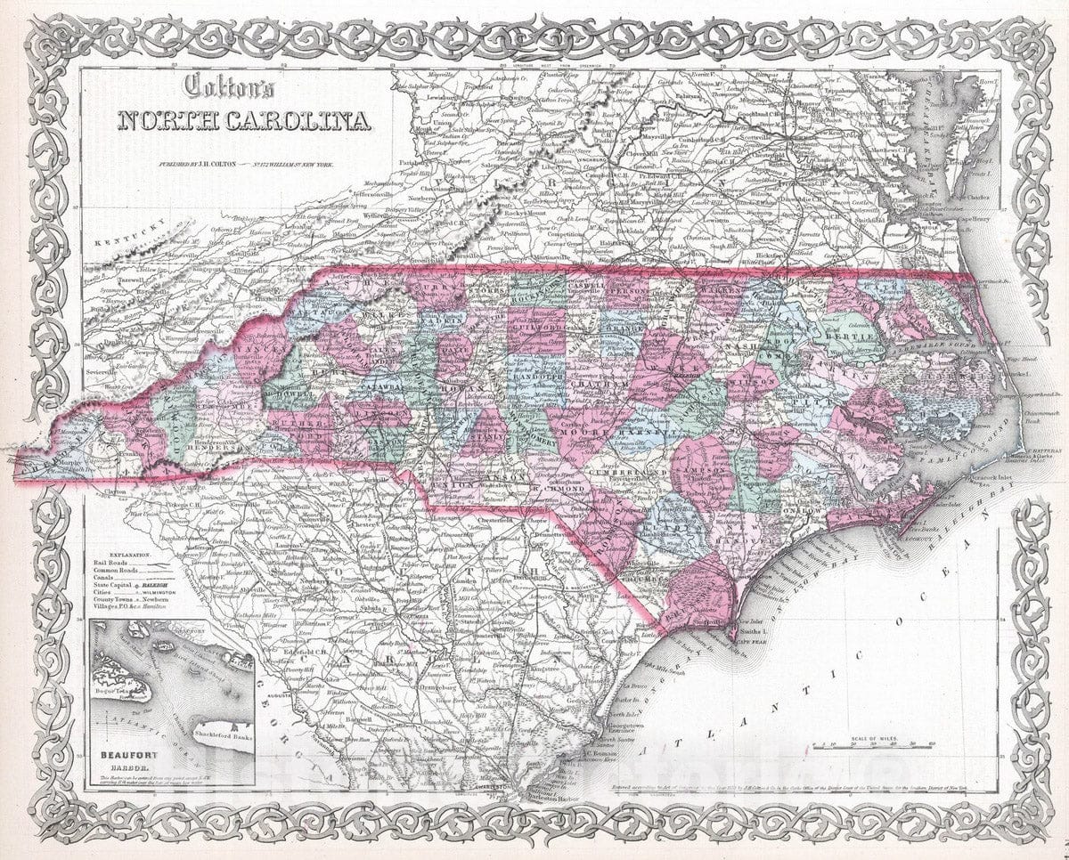Historic Map : 1865 North Carolina. - Vintage Wall Art – Historic Pictoric