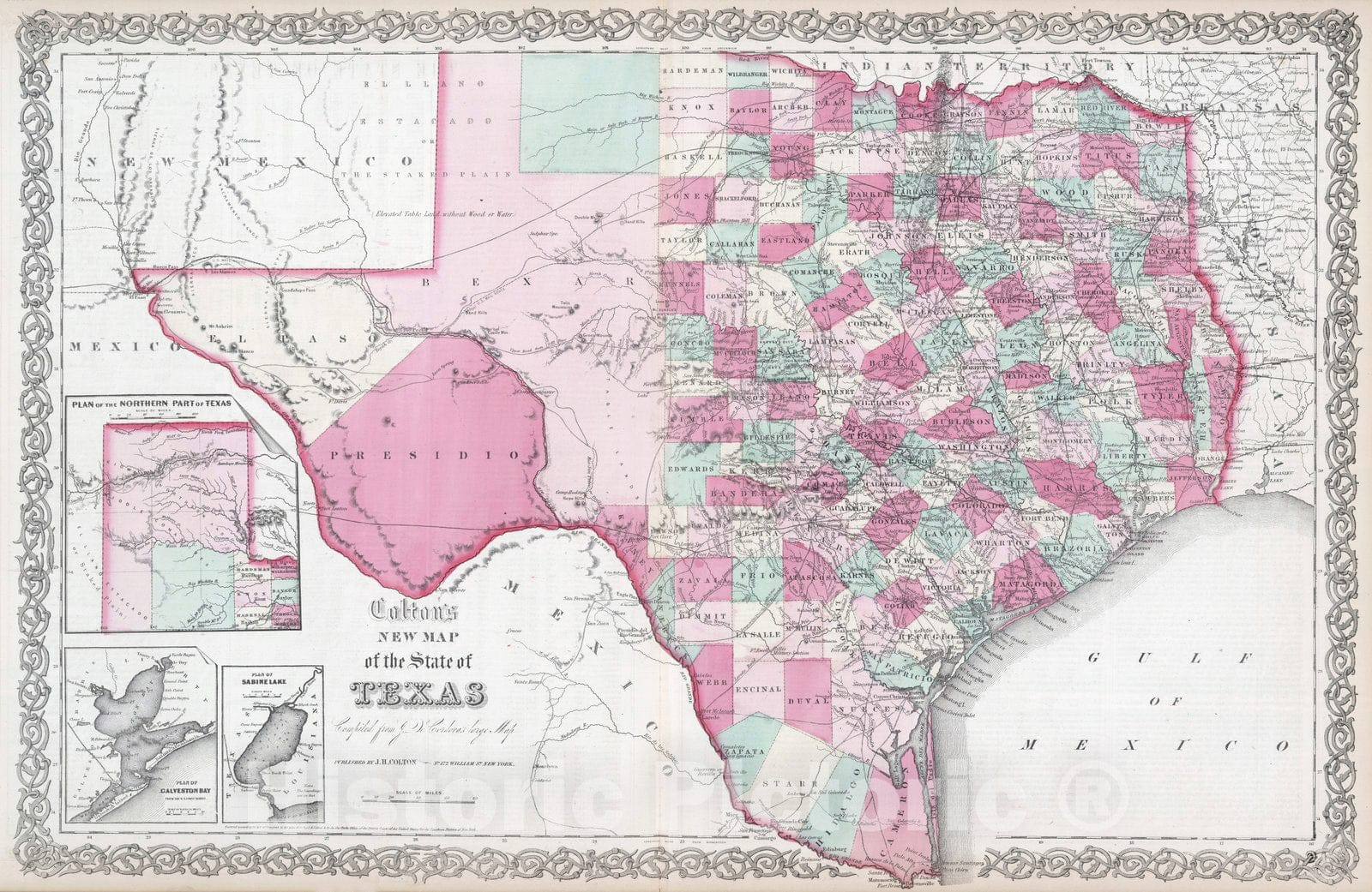 Historic Map : 1865 Texas. v1 - Vintage Wall Art - Historic Pictoric