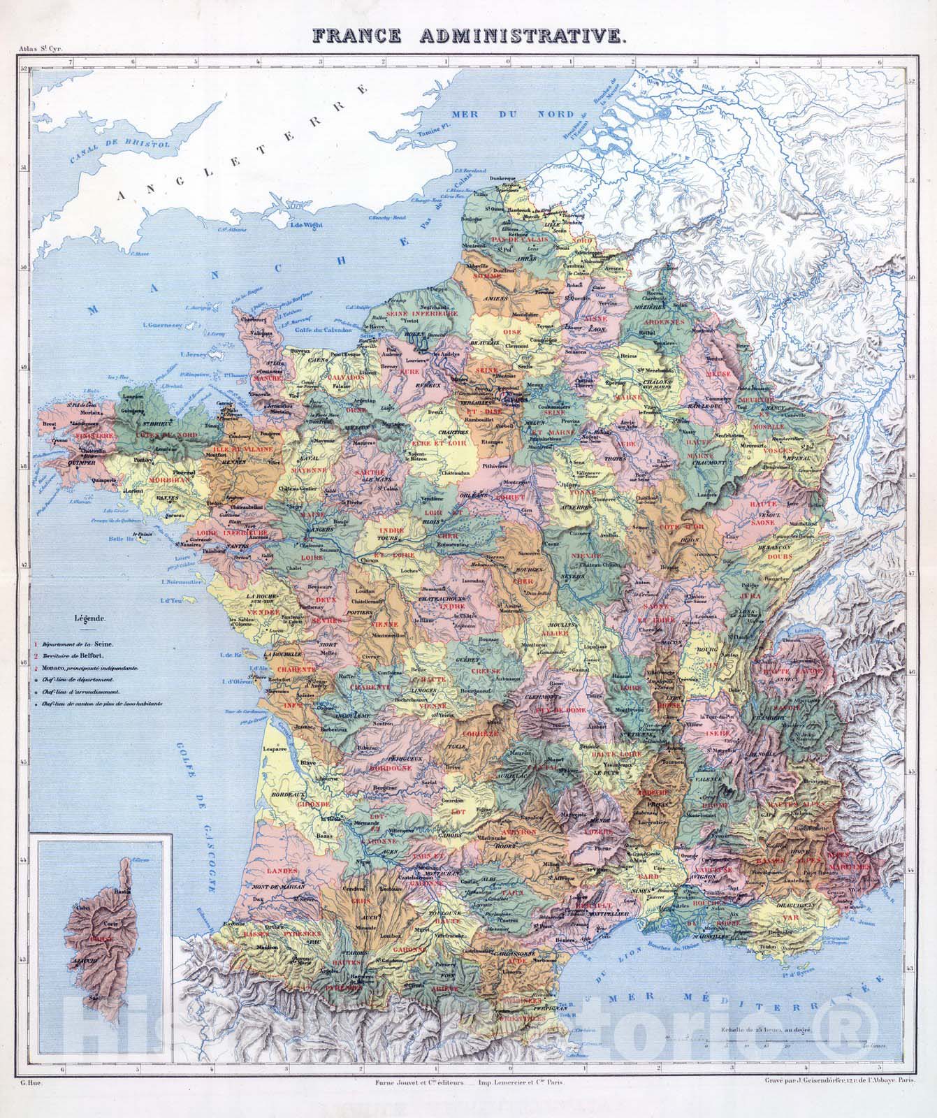 Historic Map : 1882 France Administrative. - Vintage Wall Art ...