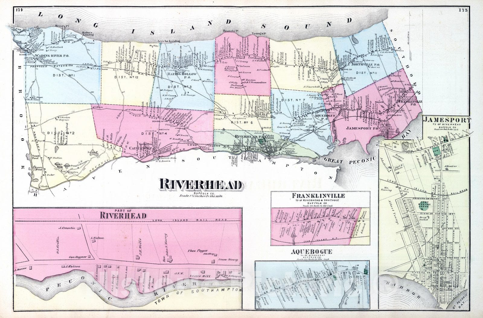 Historic Map : 1873 Riverhead, Franklinville, Riverhead, Southold, Aqu ...